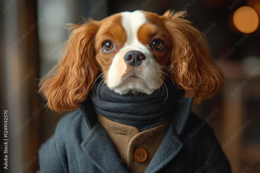whimsical portrait of cavalier king charles spaniel in victorian ...