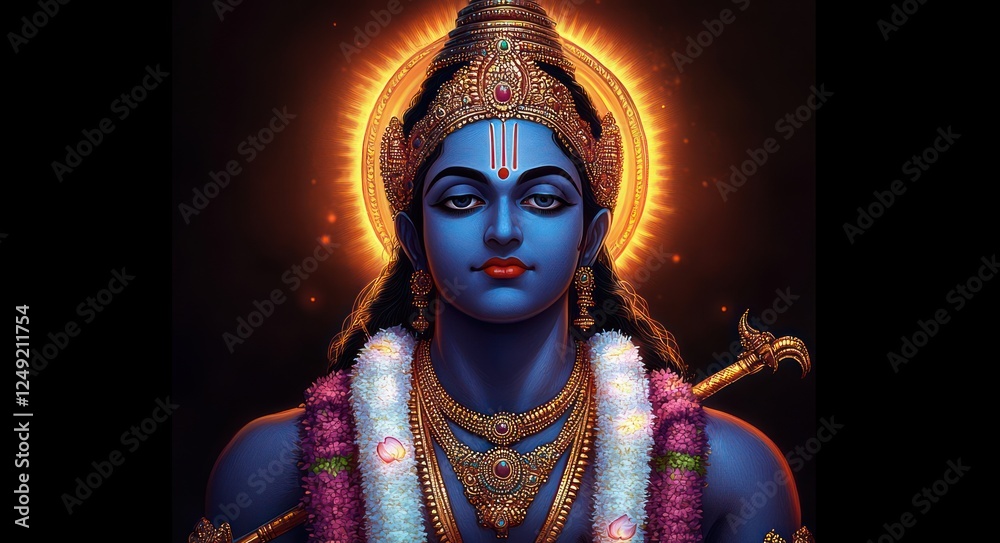 Blue Skinned Deity Lord Ram in Traditional Indian Art Style Stock Photo ...