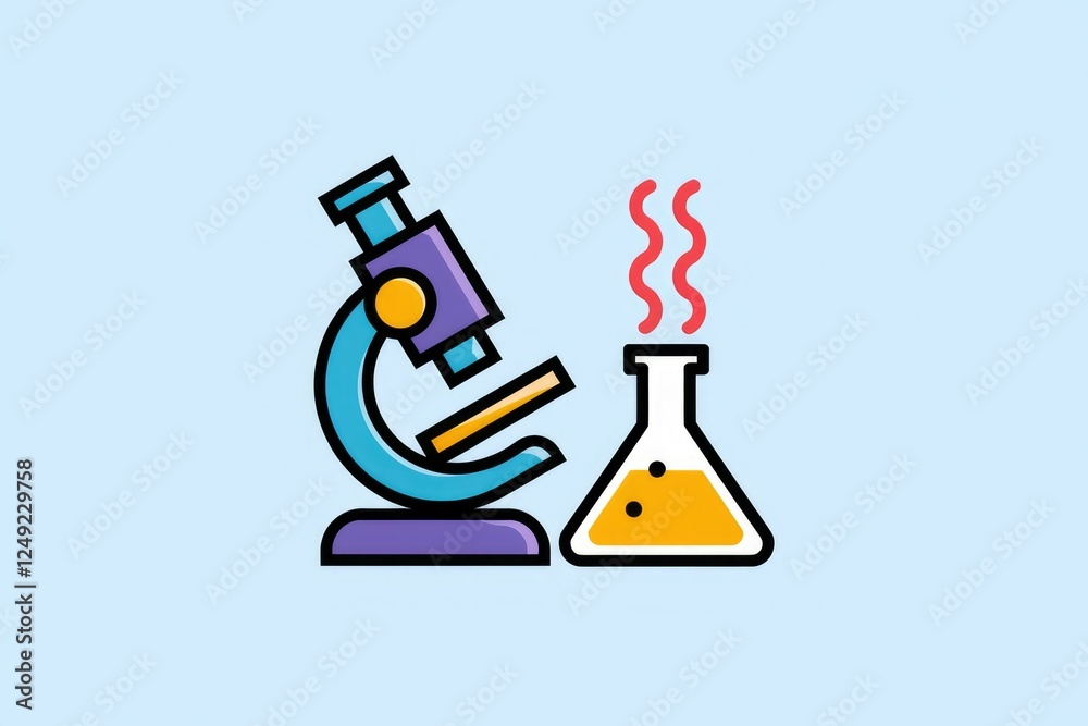 Microscope and Erlenmeyer flask with boiling liquid, representing ...