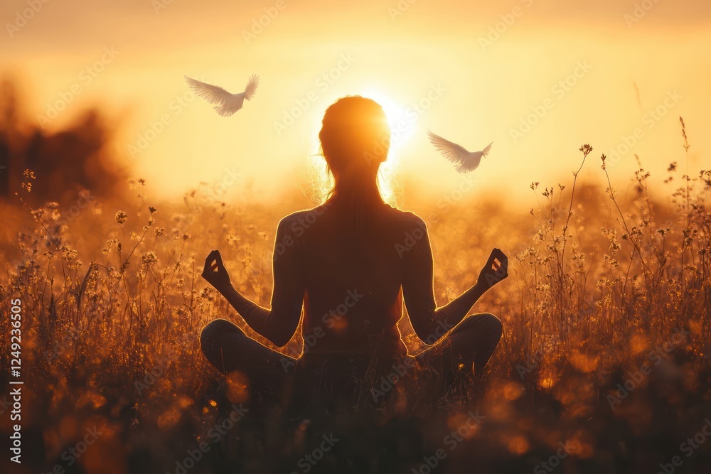 Woman Kneeling in Prayer as the Holy Spirit Dove Descends Depicting ...