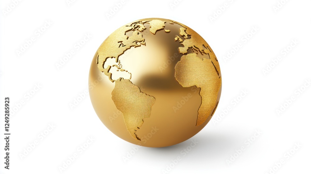 Gold Earth Globe, Detailed Map, Isolated Background, 3D Render ...