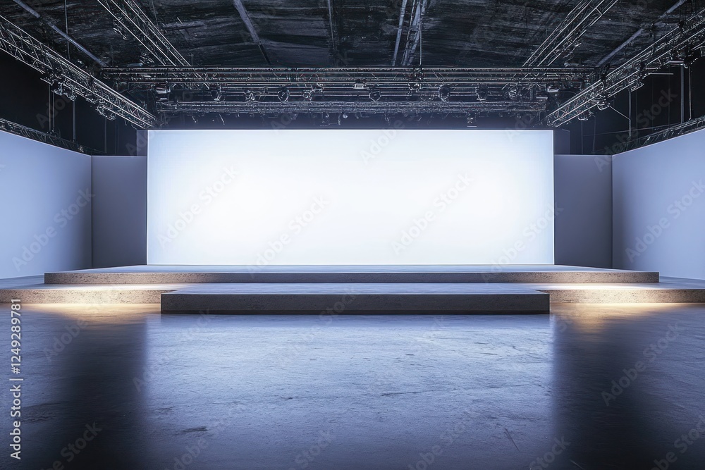 Minimalist Stage Setup with White Screen and Soft Lighting in ...