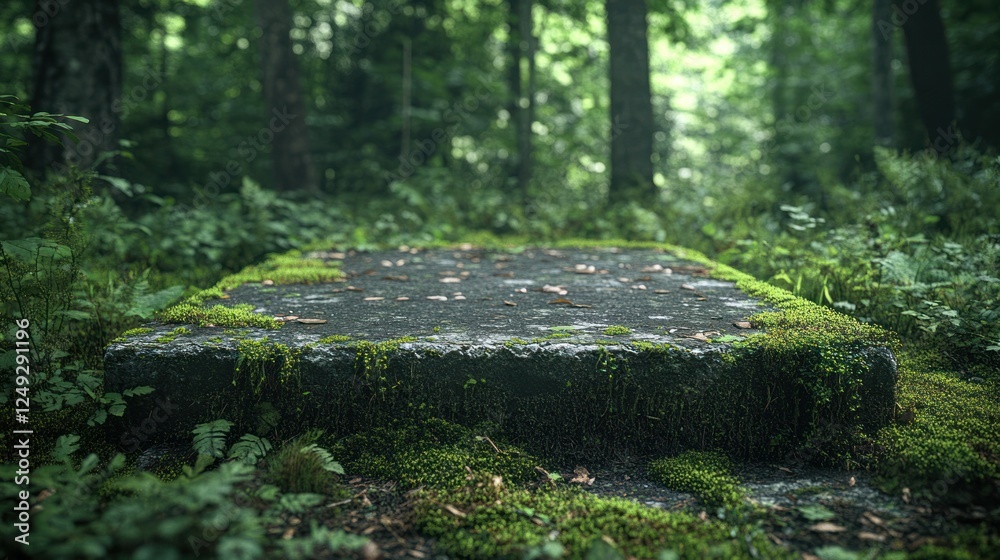 Mossy stone slab, forest background, nature, remembrance Stock Photo ...
