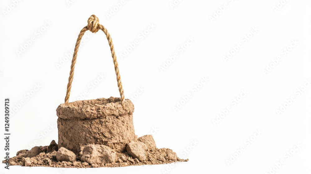 World Water Day clean crisis. dry well with old rope bucket symbolizes ...
