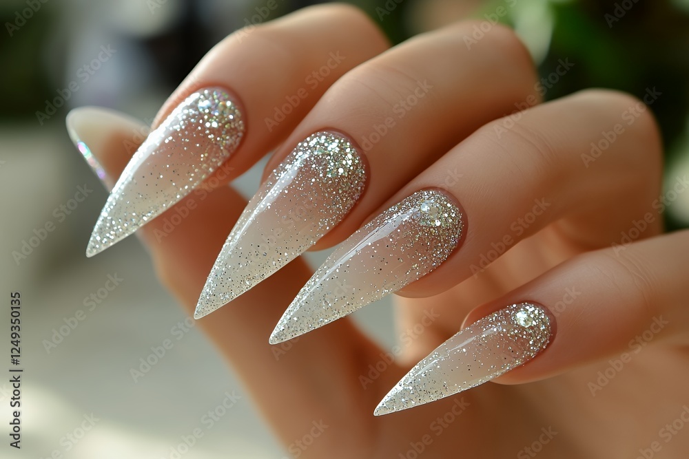 Elegant Sparkly Long Stiletto Nails Designed With Gradient Effect ...