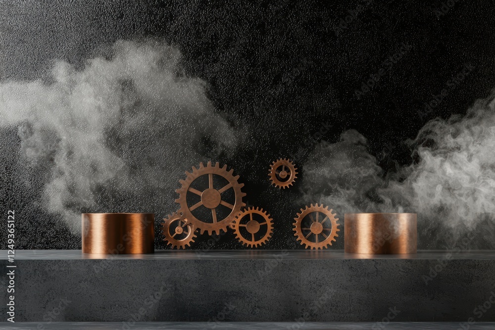 Steampunk podium featuring interconnected gears, copper and bronze ...