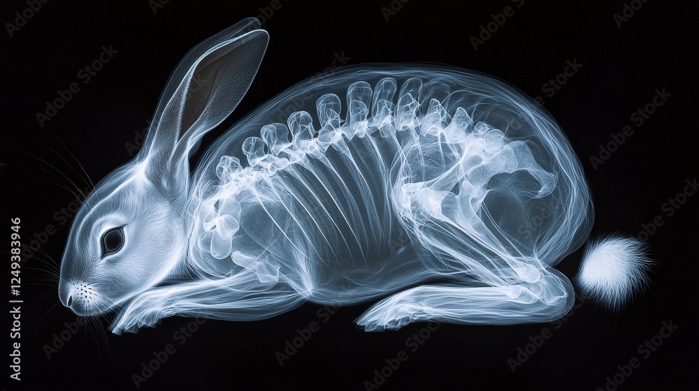 Detailed x ray view of a rabbit's skeletal structure, presented as a ...