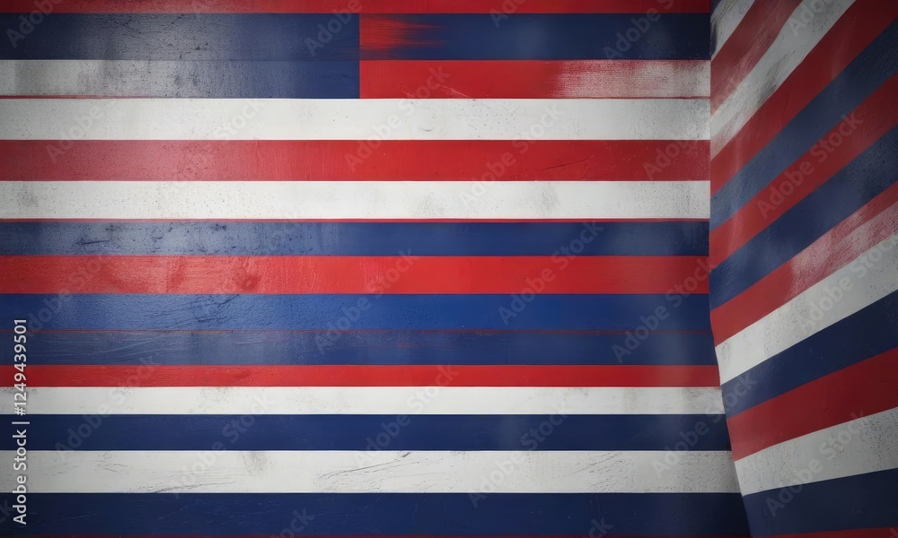 Red and blue striped background with white three horizontal stripes of ...