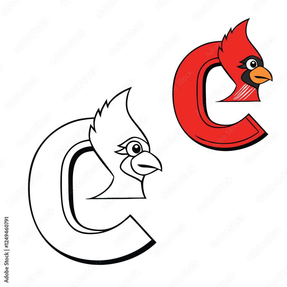 Alphabet letter "C" with a crow coloring page featuring a bold ...
