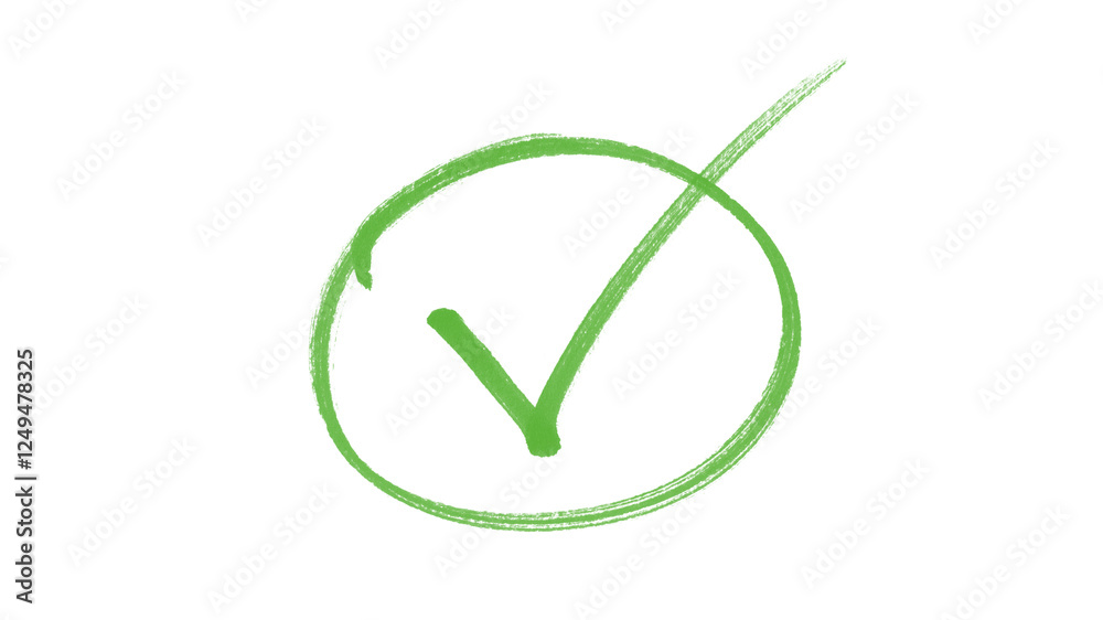 Green Brushstroke Check Mark Icon, Hand-Drawn Tick Symbol in a Circle ...