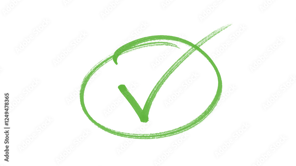 Green Brushstroke Check Mark Icon, Hand-Drawn Tick Symbol in a Circle ...