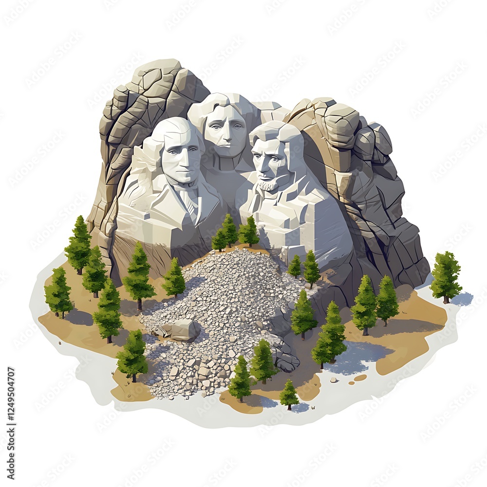 Mount Rushmore: A striking isometric illustration of Mount Rushmore ...