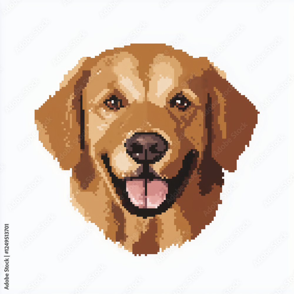 Golden retriever dog head 8bit pixel illustration. Retro game sprite ...