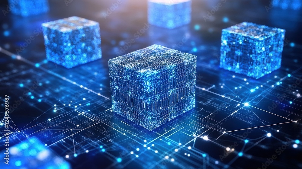 Futuristic Digital Cubes Surrounded by Interconnected Data Lines ...