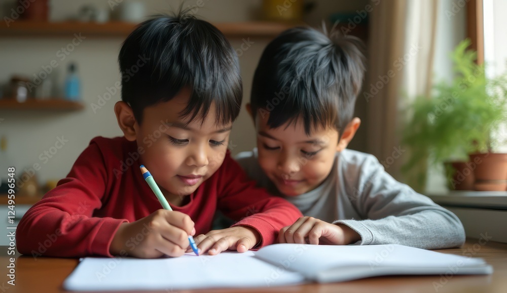 indian mother guiding her son through his lessons Stock Photo | Adobe Stock
