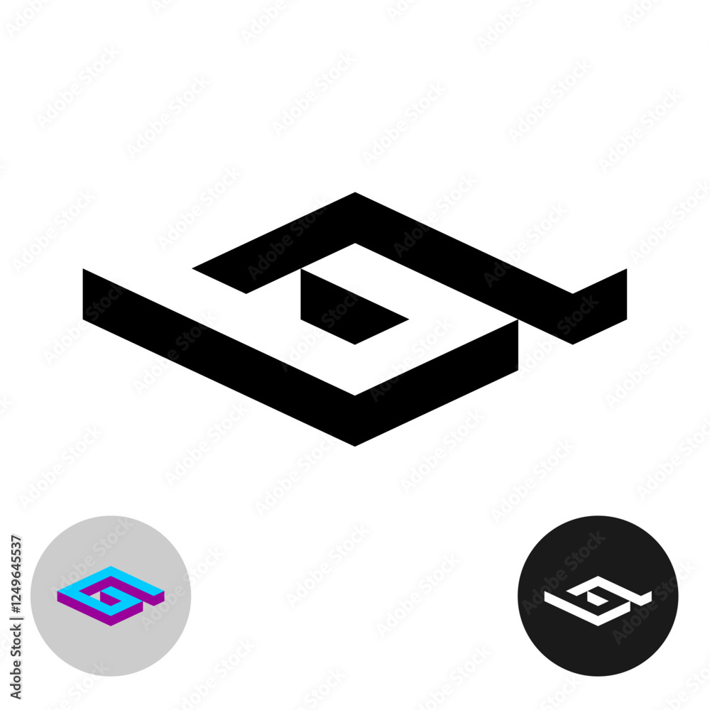 Letter G eye 3D illusion perspective tech symbol. Labyrinth style ...
