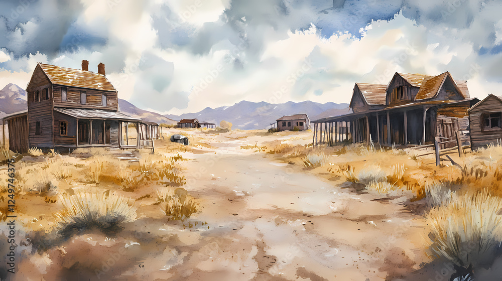 Ilustración de Stock Watercolor of western ghost town. Ghost Towns ...