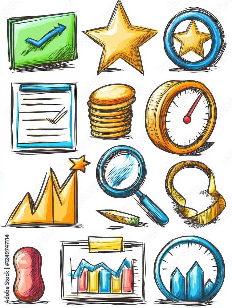 Business rating icon. Ranking star, investment check-list plan strategy ...