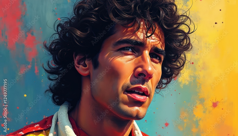 Ayrton Senna honored in vibrant portrait. Abstract elements blend with ...