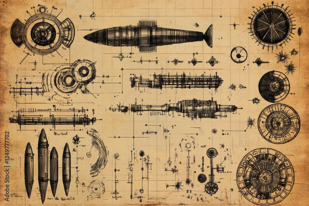 Detailed blueprint showcasing submarine design with technical ...