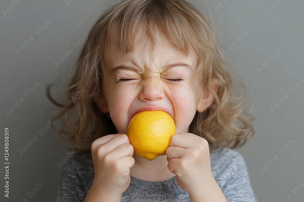 Kid makes a funny face while tasting a lemon for the first time in a ...