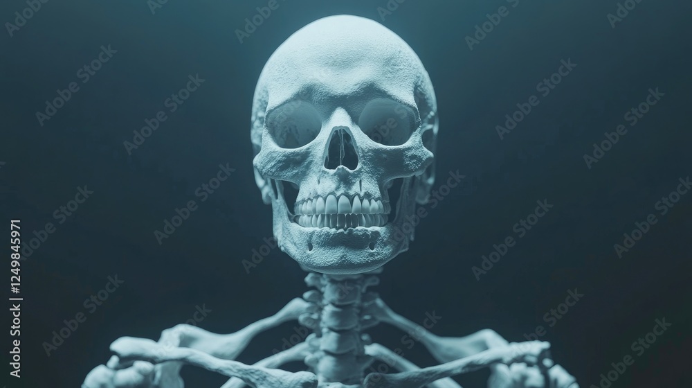 A highly detailed diagram of the human skeletal system, with each bone ...