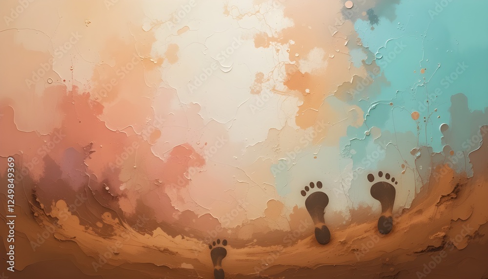 Explore this abstract artwork featuring footprints amid a splash of ...