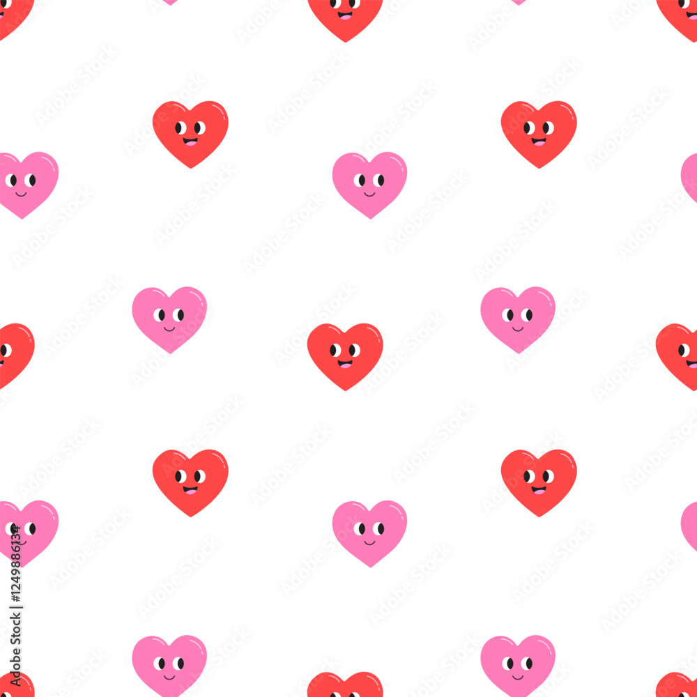 Seamless pattern with cute hand drawn smiling hearts characters. Design ...