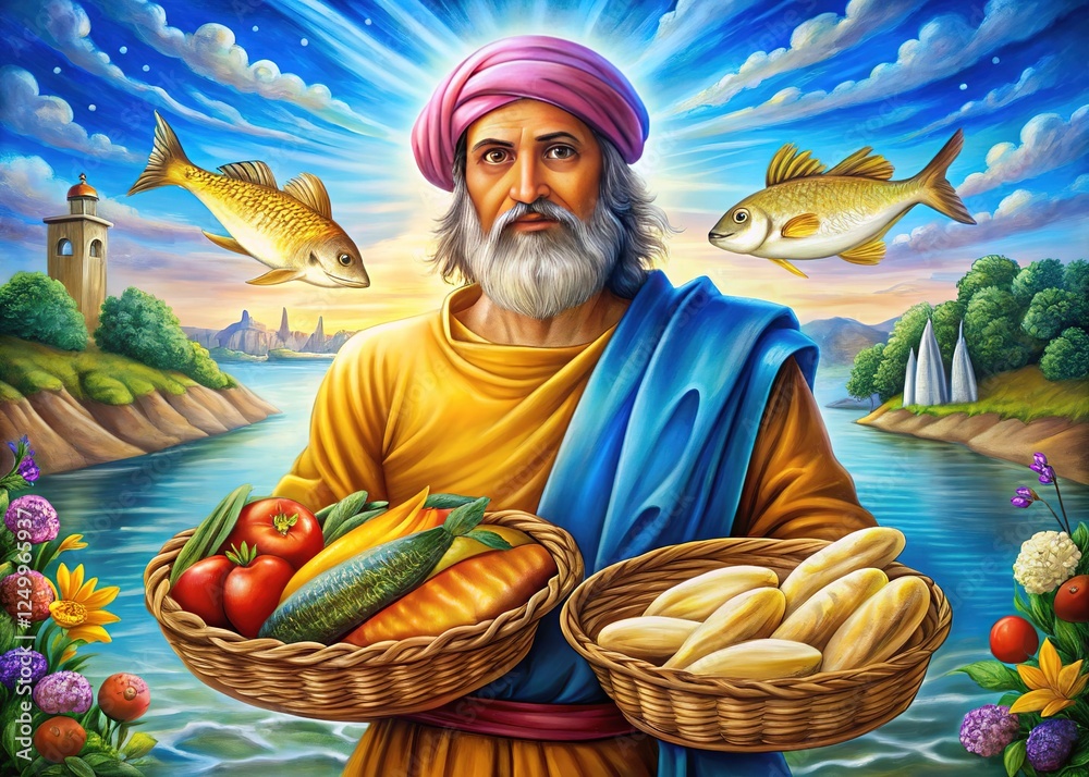 Ilustración de Stock Prophet with Five Loaves and Two Fish - Biblical ...