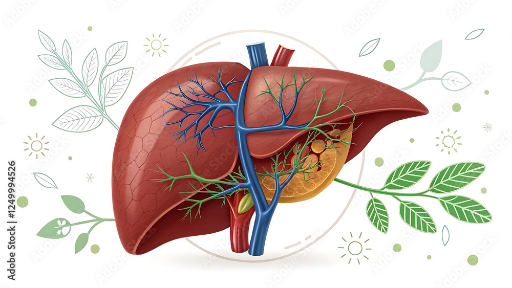 Realistic liver anatomy structure. Vector hepatic system organ ...