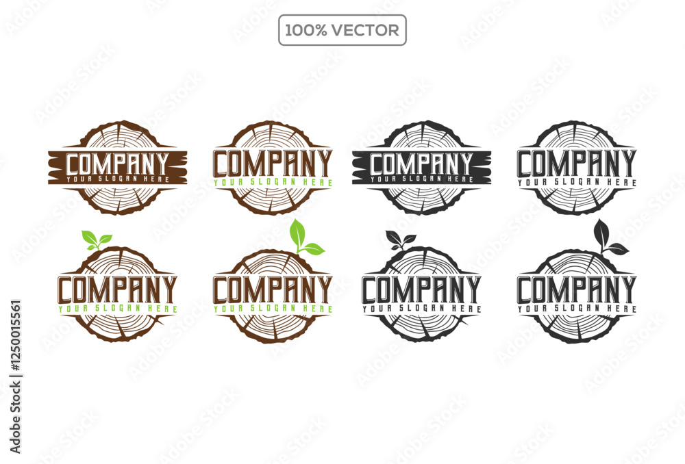 Set a cross section of the trunk with tree rings. Vector illustration ...