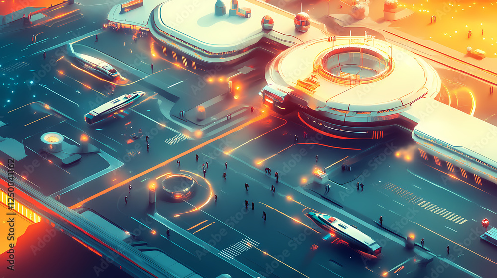 Stock-Illustration „Interstellar ship arrivals futuristic spaceport sci ...