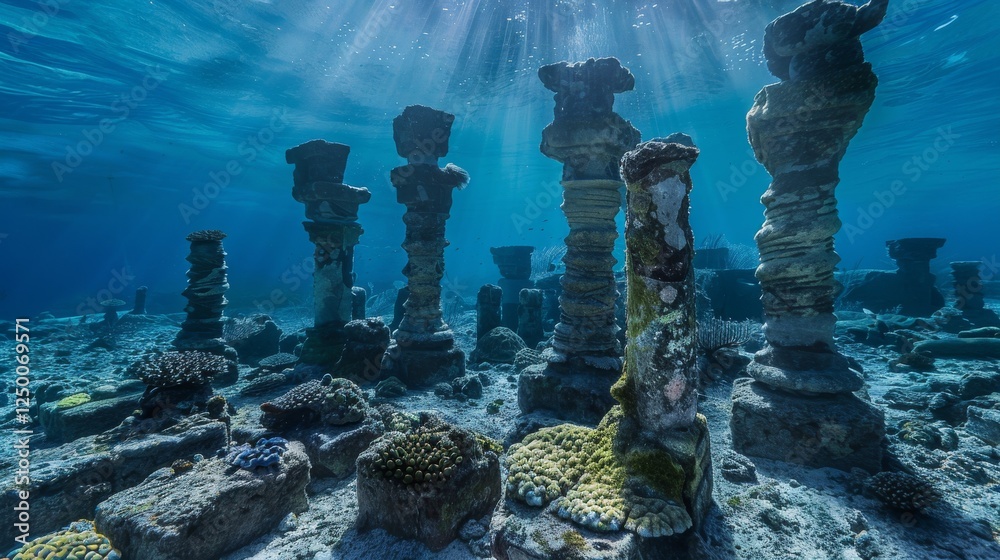 Sunken Temple Ruins: Underwater Wonders Amidst Vibrant Coral Reefs and ...