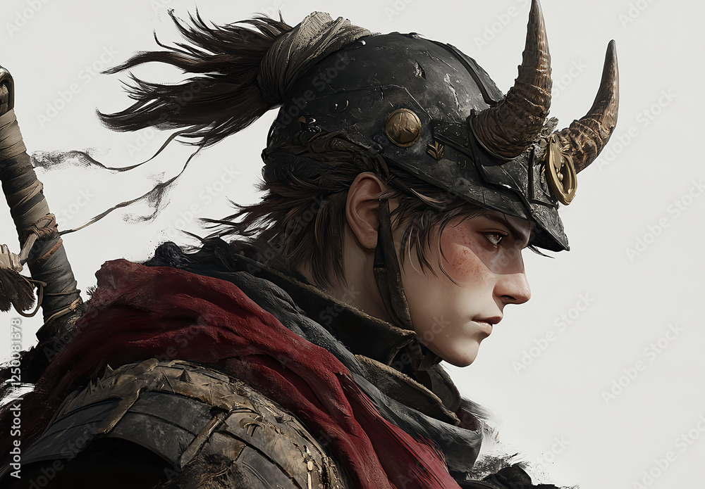 Three-quarter view, half-body portrait of a red dragonborn warrior in a ...