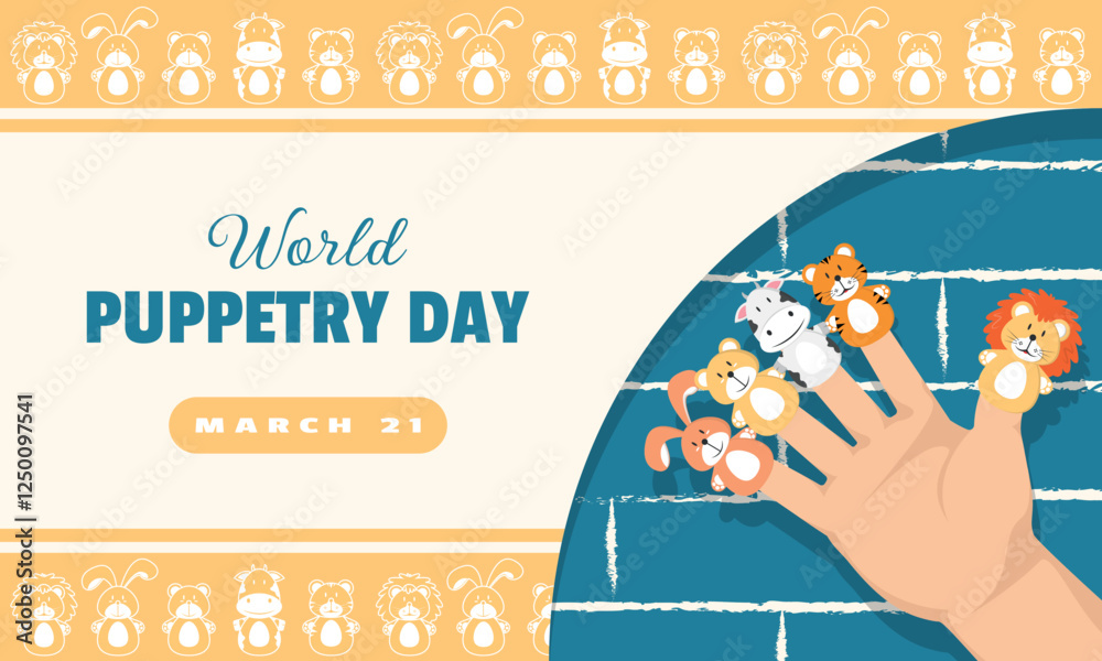 World Puppetry Day Poster. Animal finger puppets with brickwork ...