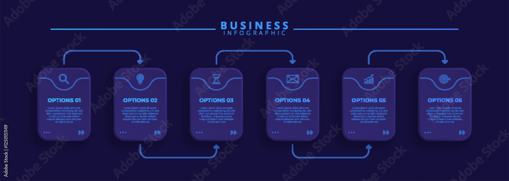 Infographic template featuring 6 steps with icons, designed for business concepts. Ideal for ...