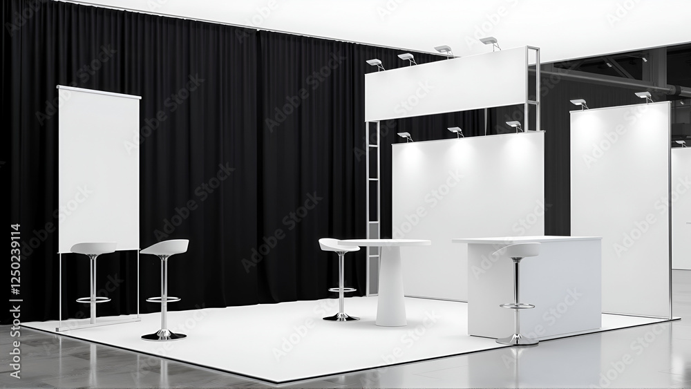 Trade show booth display kit mock-up. White blank expo tradeshow set ...