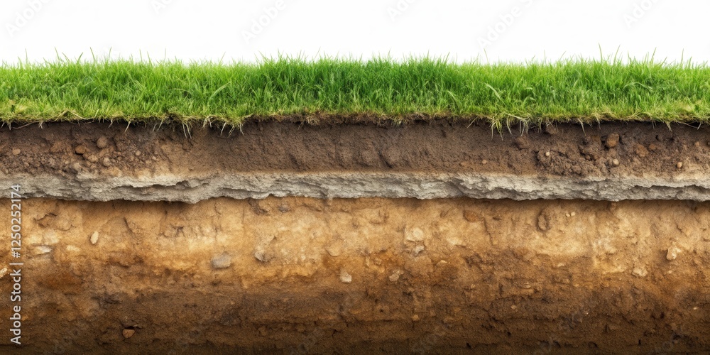 Underground soil layer cross section with visible erosion channels and ...