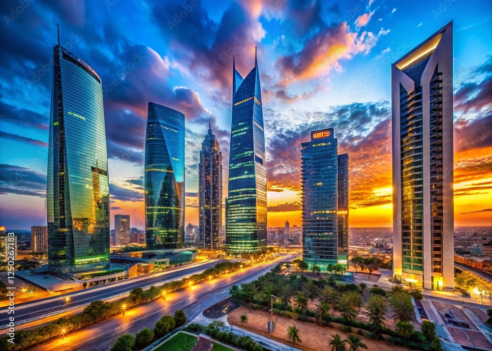 Riyadh KAFD Skyline at Blue Hour, Modern Saudi Arabia Architecture ...