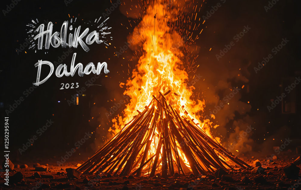Foto de Stock Holika Dahan 2025 Bonfire Night, Sacred Fire Ritual ...