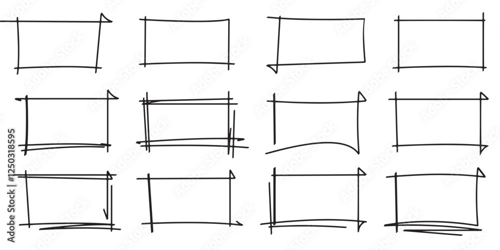 Set of doodle handdrawn highlight rectangles. Brush doodle shape for ...