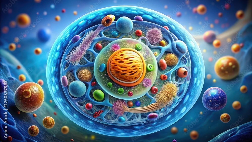 Eukaryotic cell with nucleus showing organelles and cytoplasm ...