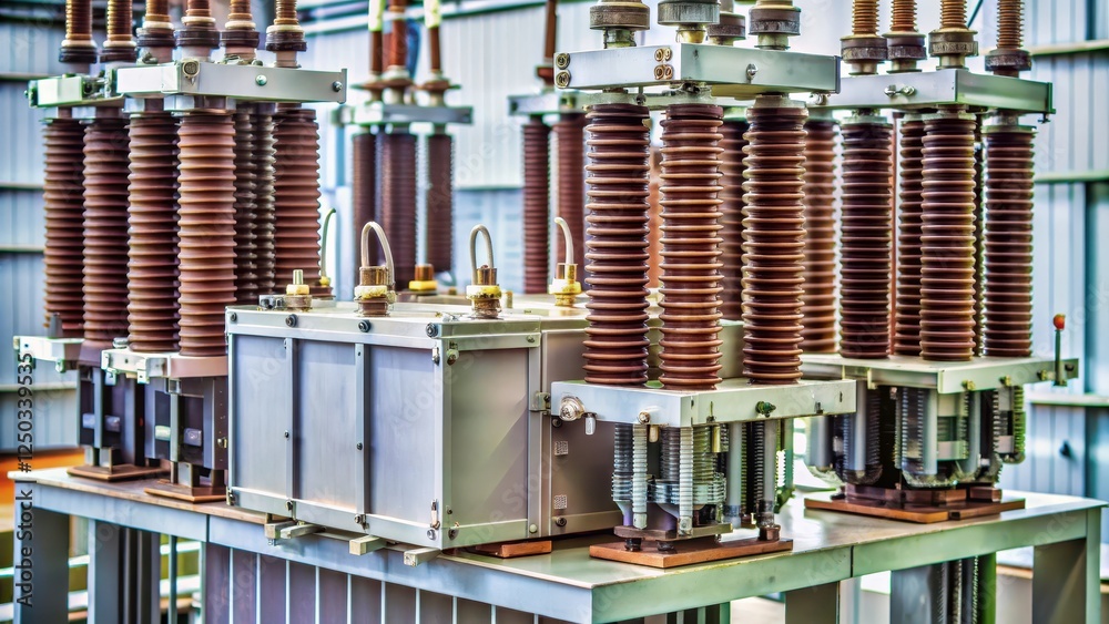 High voltage distribution transformer tap changer close up with ...