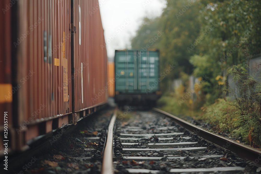 Cargo train on railway tracks, containers, nature background, logistics ...