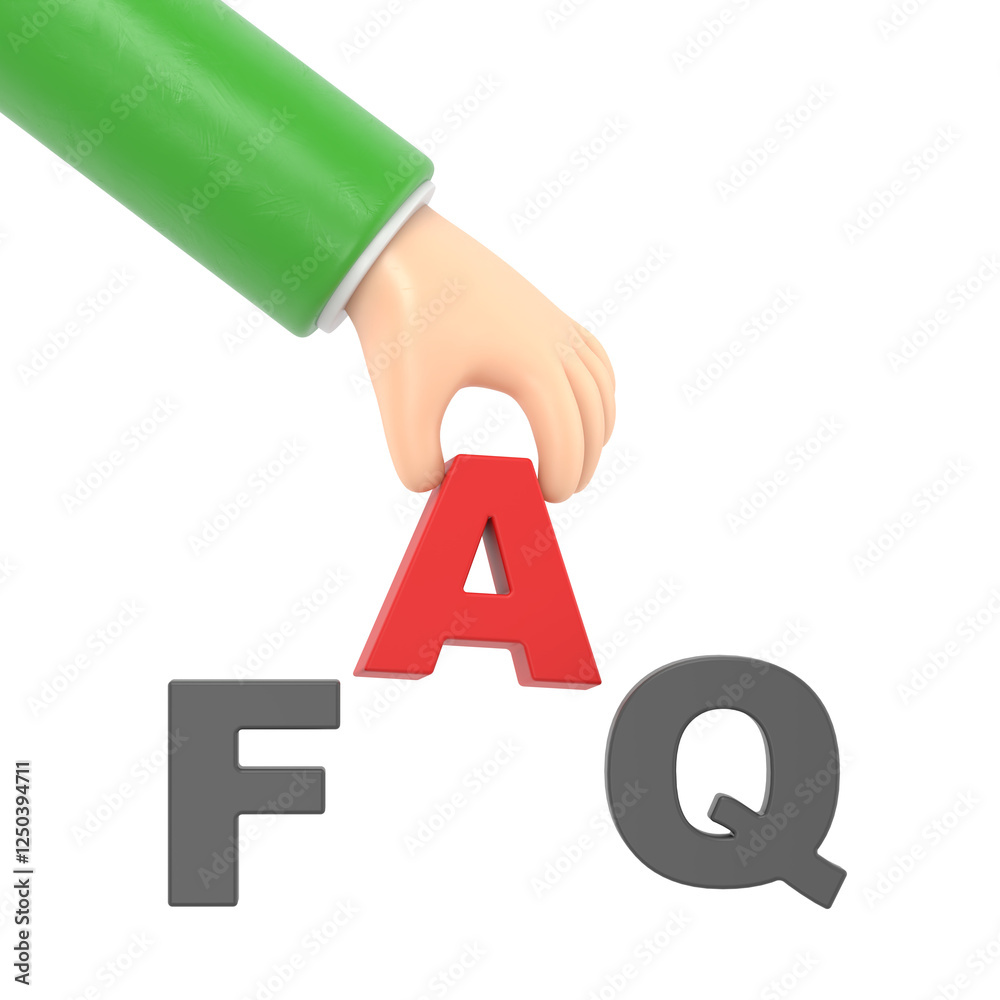 3d hand and word FAQ concept,Transparent Backgrounds Mock-up.Supports ...