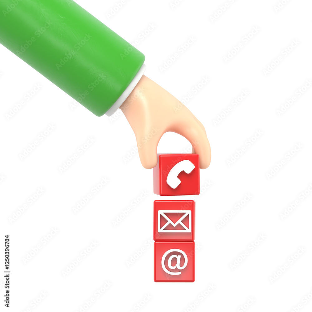 Transparent Backgrounds Mock-up.3d hand stacking three contact symbols ...