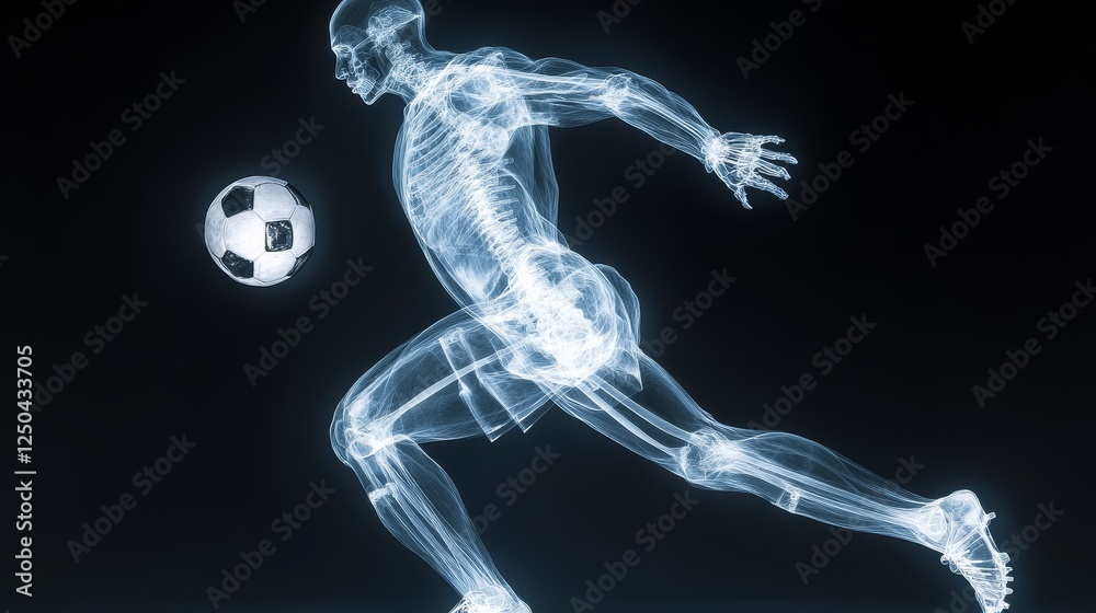 Athlete X-Ray Kicking Soccer Ball - Skeletal structure of athlete ...