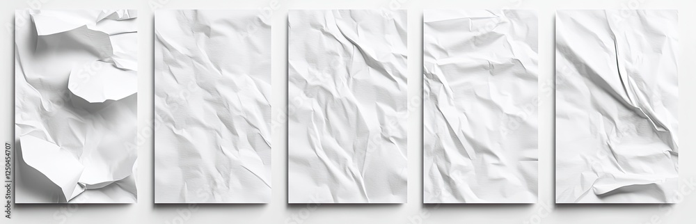 Five crumpled white papers, studio shot, textured background, design ...