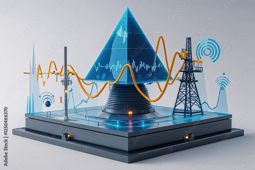 3D Visualization of Seismic Sensor Symbols - Tremor, Graph, Oscillation ...