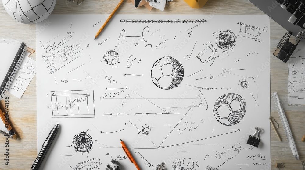 Soccer Strategy Planning Chart - Top view flat lay of a chart depicting ...